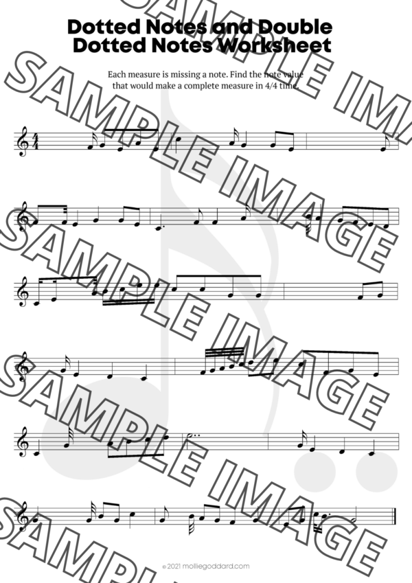 Dotted and Double Dotted Notes Worksheet - Mollie Goddard