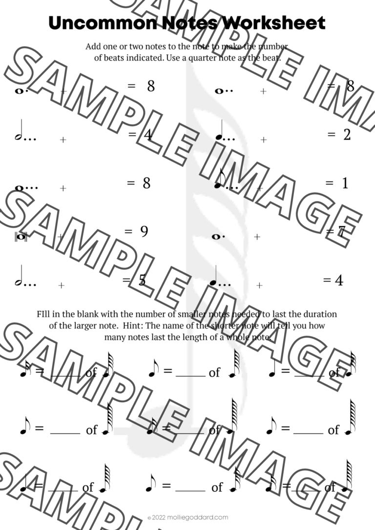 Uncommon Notes Worksheet - Mollie Goddard